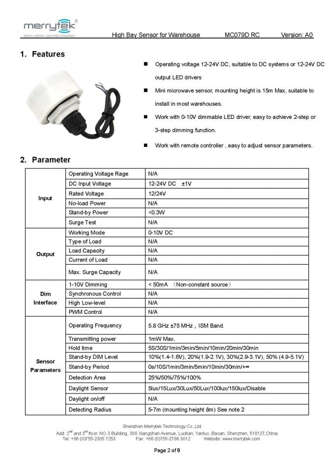 Lighting Smart Control Microwave Sensors MC079D RC High Bay Sensor For ...