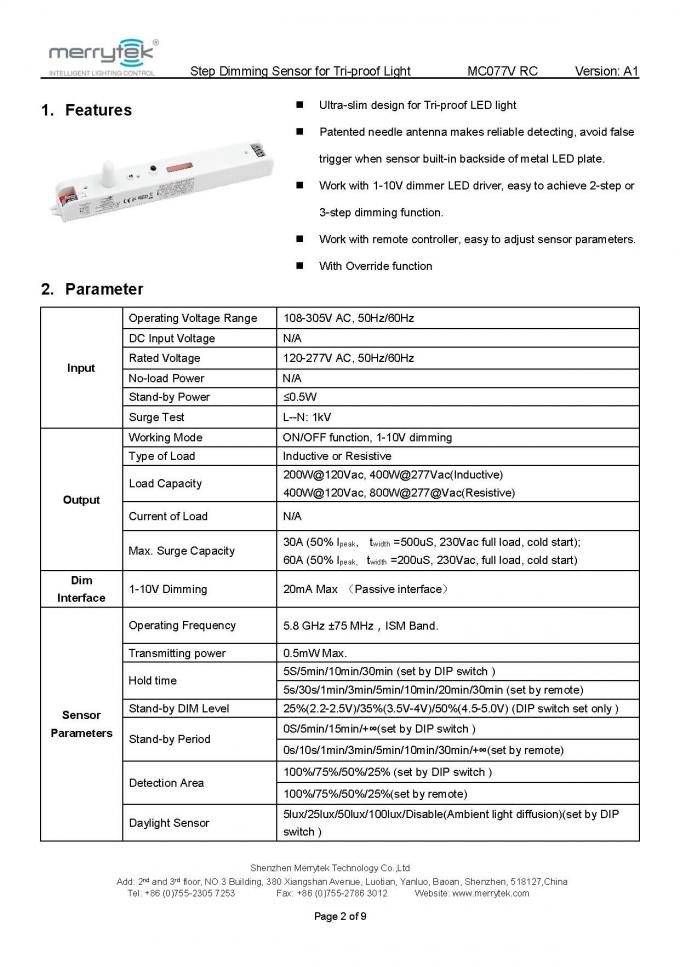 Ultra Slim Microwave Motion Sensor Remote Control For Tri Proof LED Light
