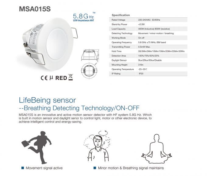 5.8G Lifebeing Breathing Detecting Microwave Motion Sensor MSA015S 5.8G Lifebeing Breathing Detecting Microwave Motion Sensor MSA015S