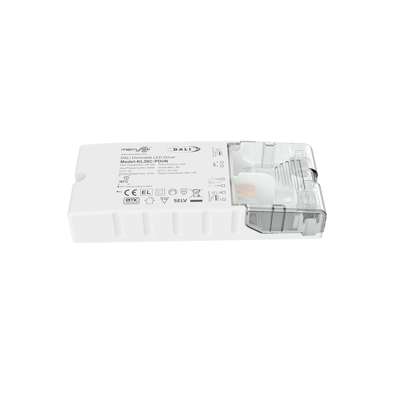 36W Dimmable LED Driver with DALI2, 500-1100mA, 5-Year Warranty