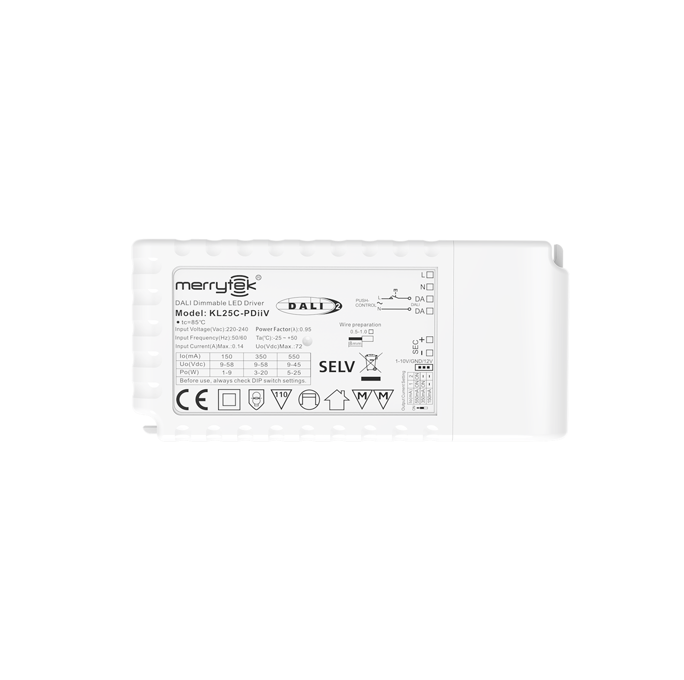 25W DALI2 Dimmable LED Driver - 150mA to 550mA, 5-Year Warranty