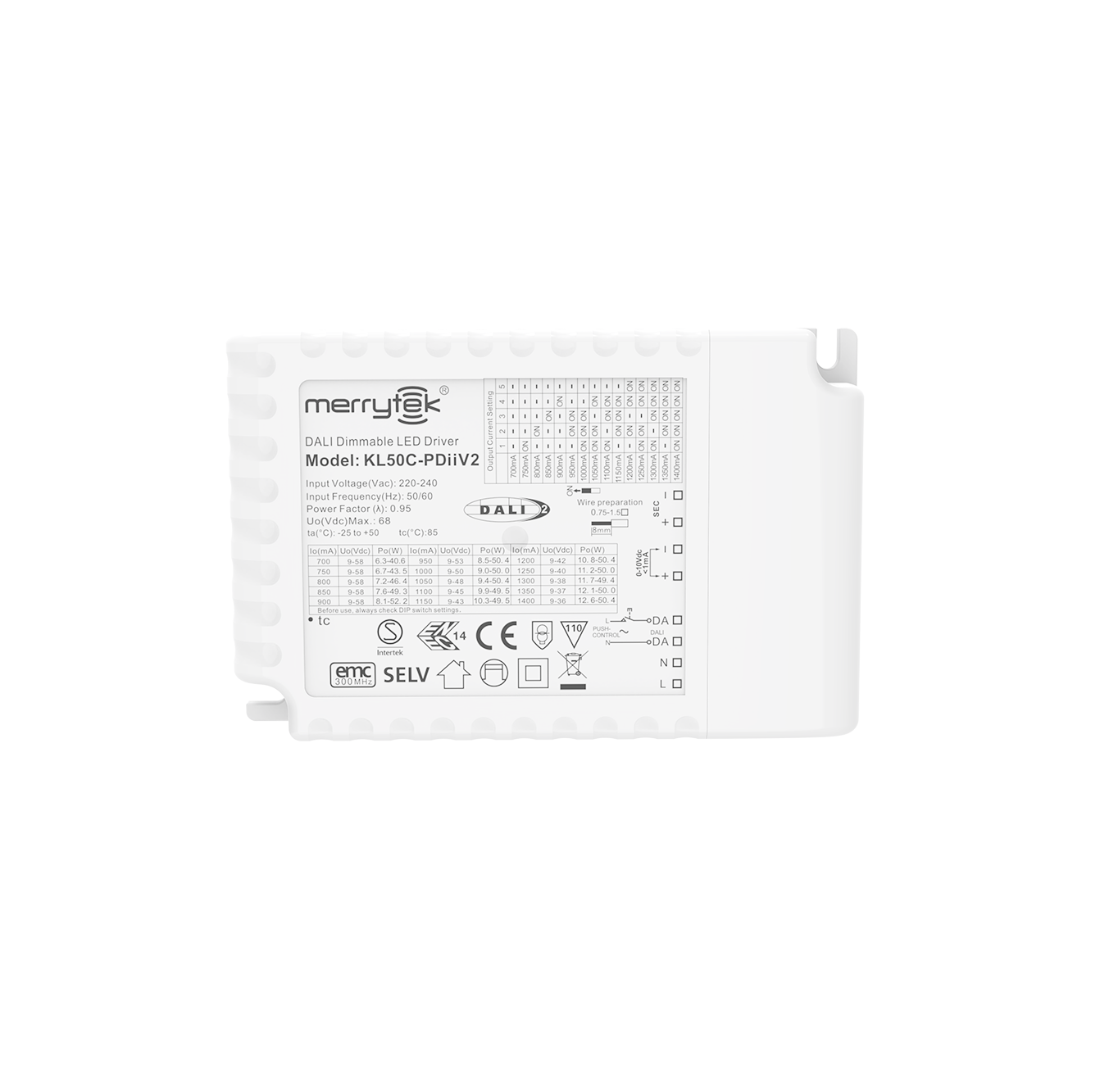 50W 700ma to 140ma programmable DALI2 & PUSH & 0-10V dimmable led power ...