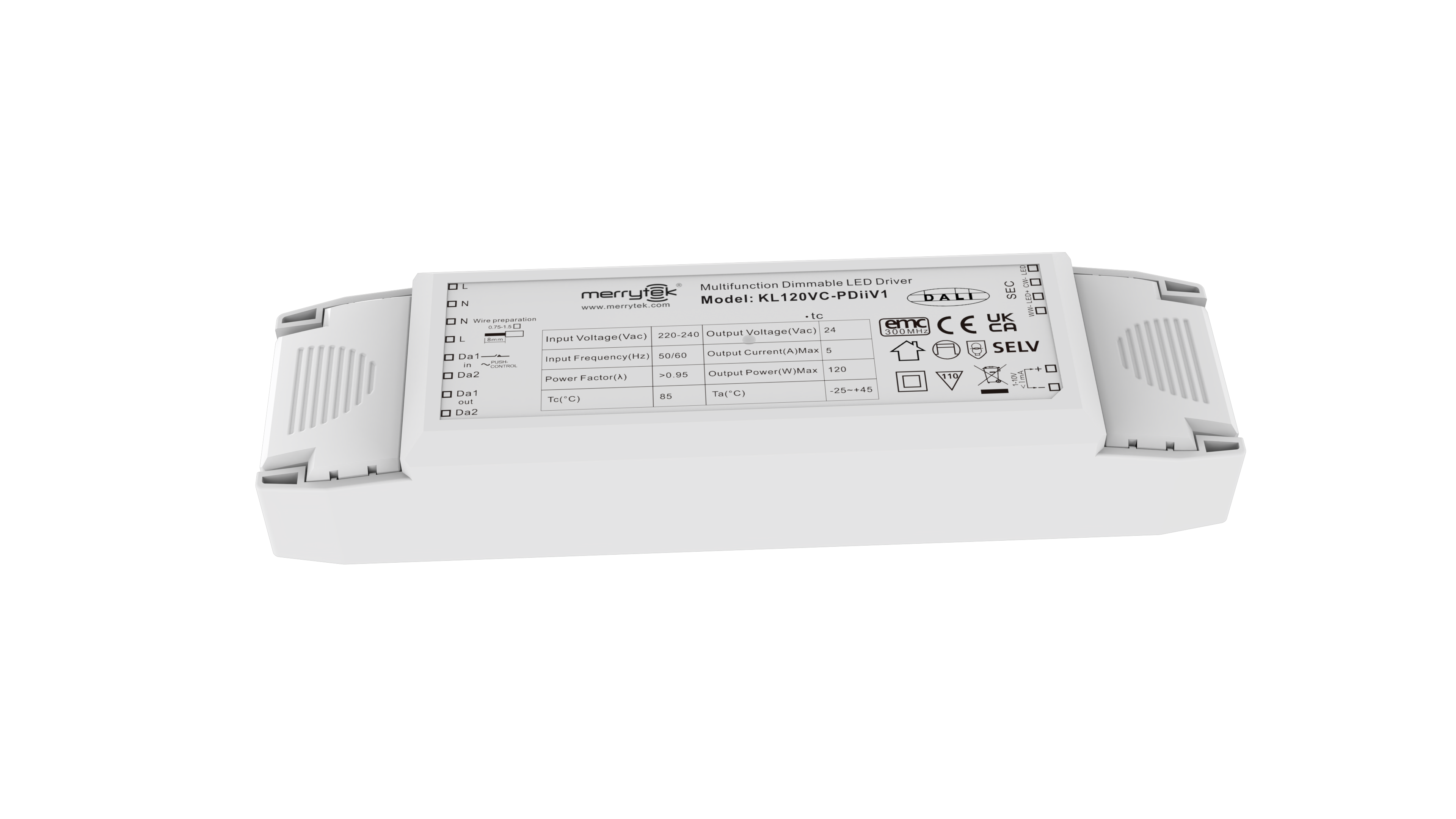 120W 24V DALI DT8 Dimmable LED Driver with 5-Year Warranty