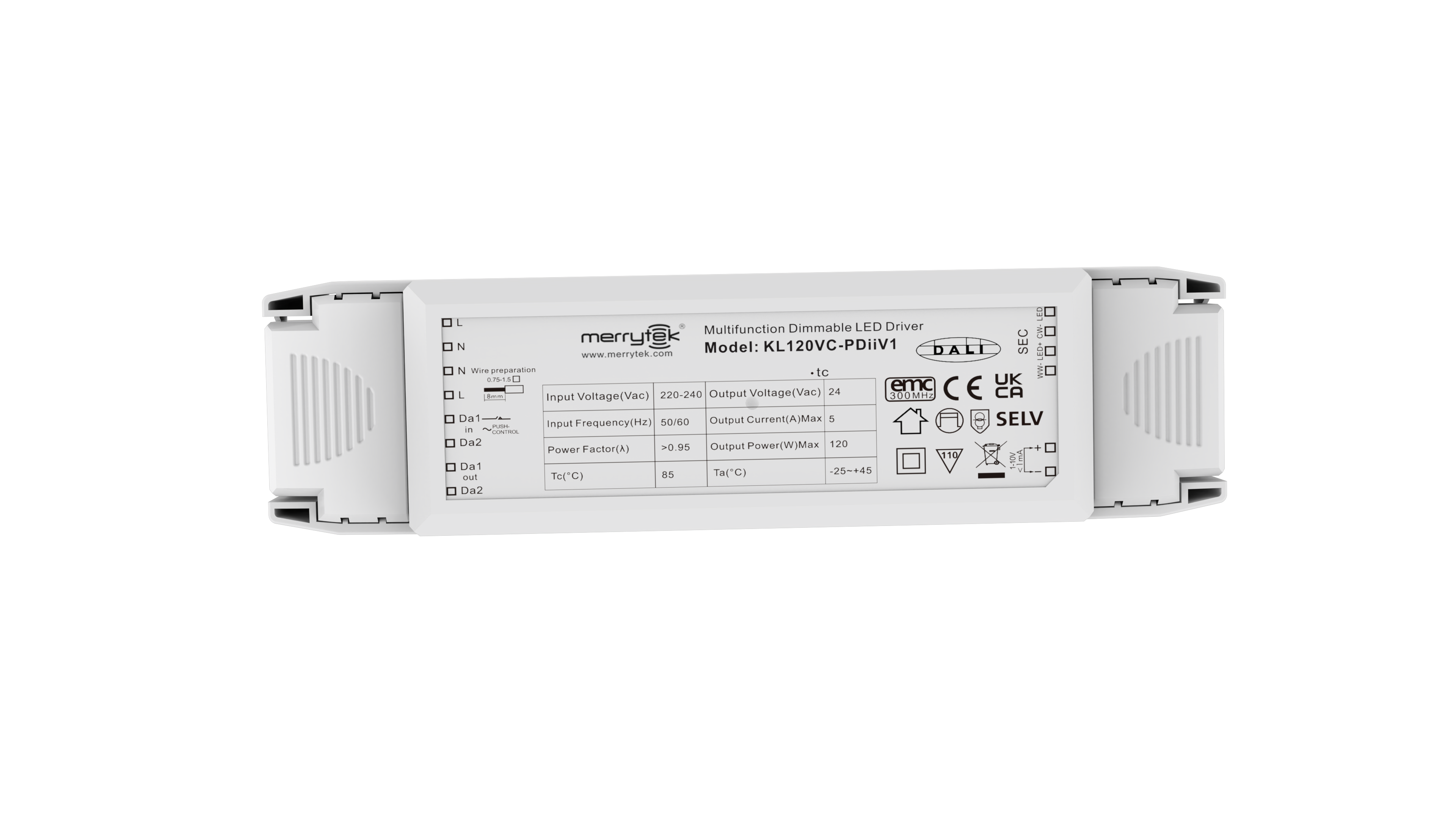 120W 24V DALI DT8 Dimmable LED Driver with 5-Year Warranty